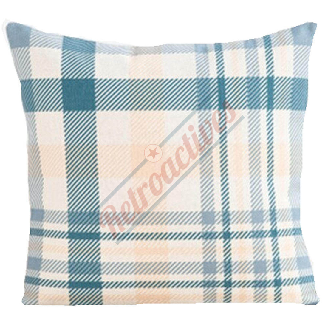 Blue and Cream Madras Plaid Print Decorative Throw Pillow