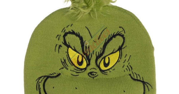 Dr. Seuss - Grinch Big Face - Embroidered Knit - Beanie Design Winter Cap