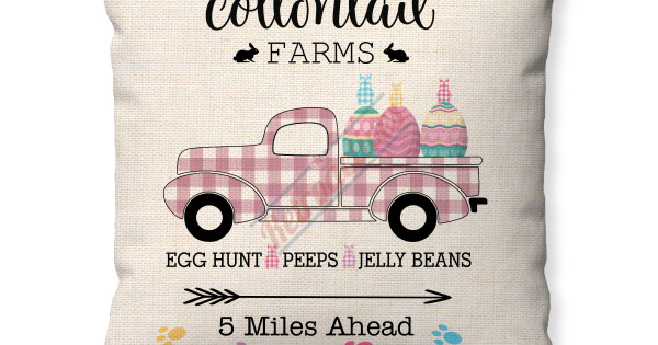 Easter Farmhouse - Pink Plaid Truck - Decorative Throw Pillow