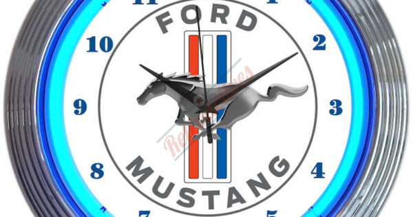 Ford Mustang Blue Neon Clock