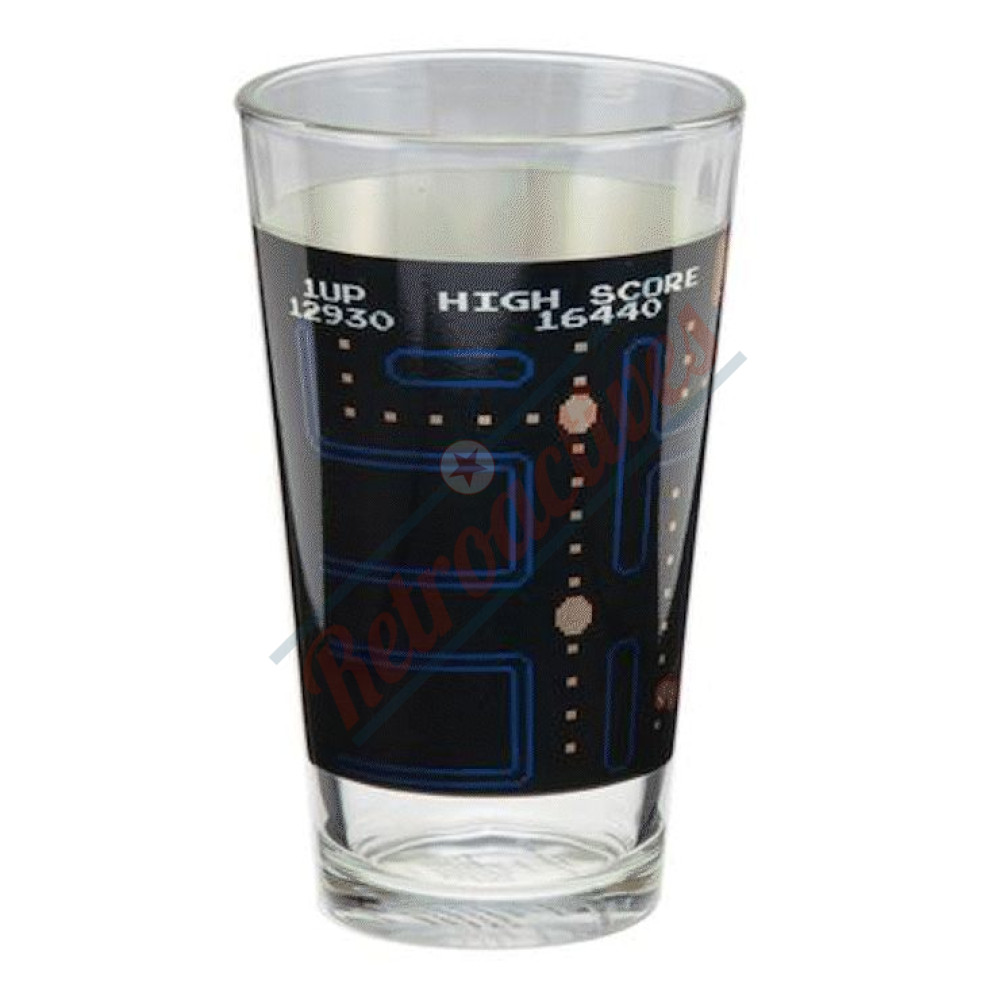 Pac Man Laser Decal 16 Ounce Glasses 2 Piece Set