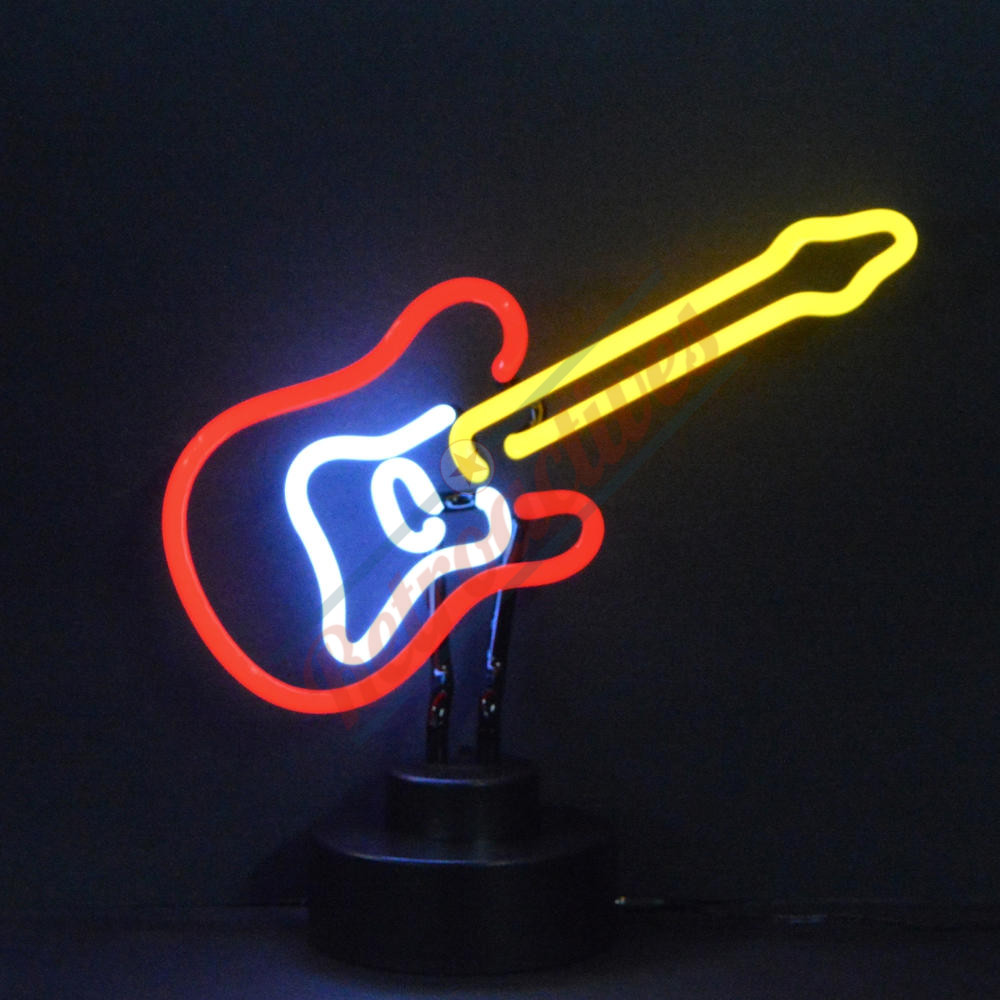 Electric Guitar Retro Colors Neon Sculpture