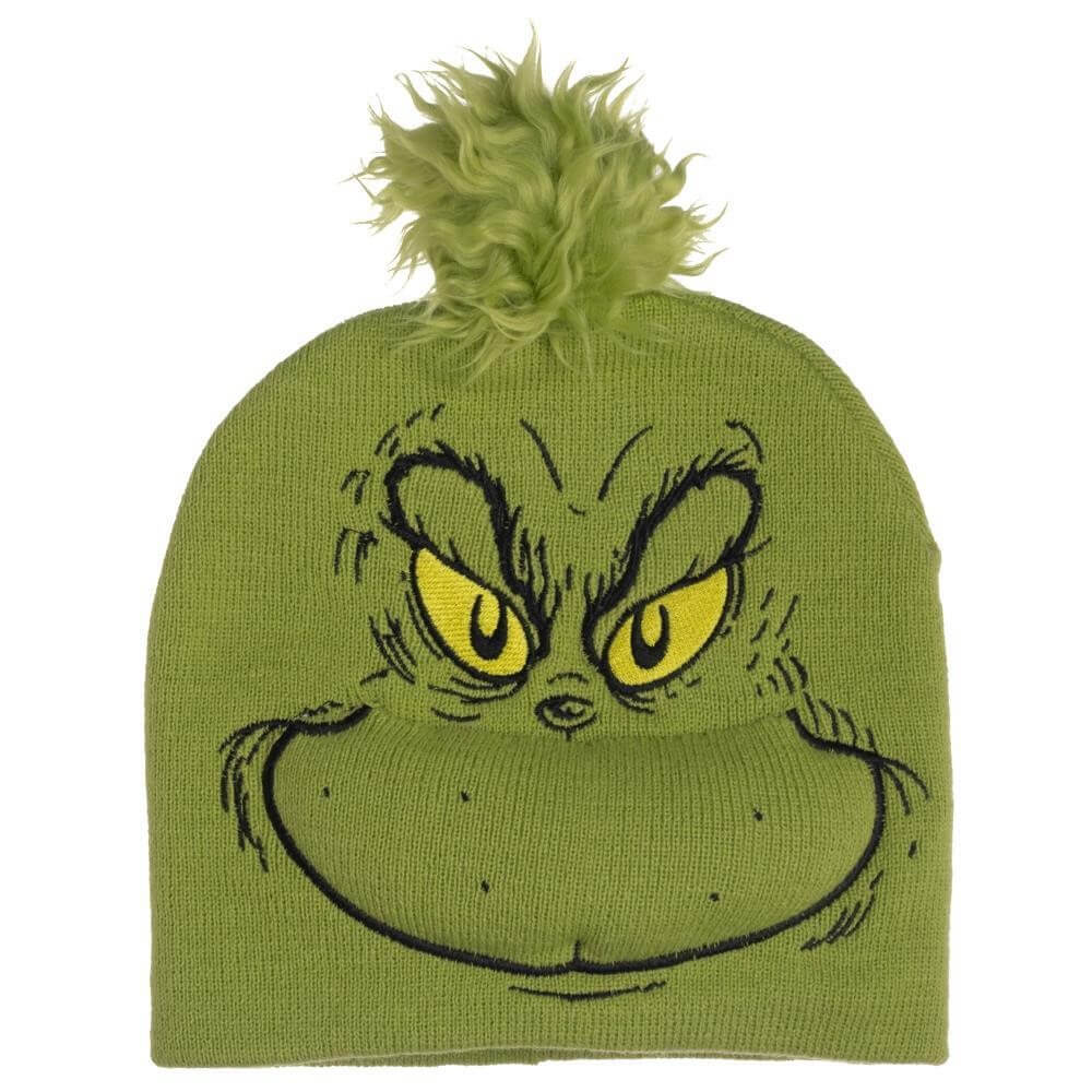 Dr. Seuss - Grinch Big Face - Embroidered Knit - Beanie Design Winter Cap