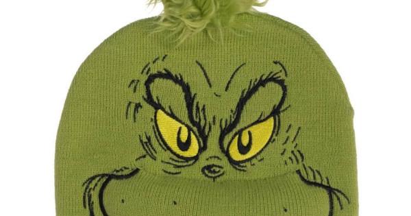 Dr. Seuss - Grinch Big Face - Embroidered Knit - Beanie Design Winter Cap