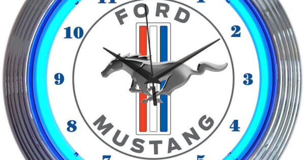 Ford Mustang Blue Neon Clock