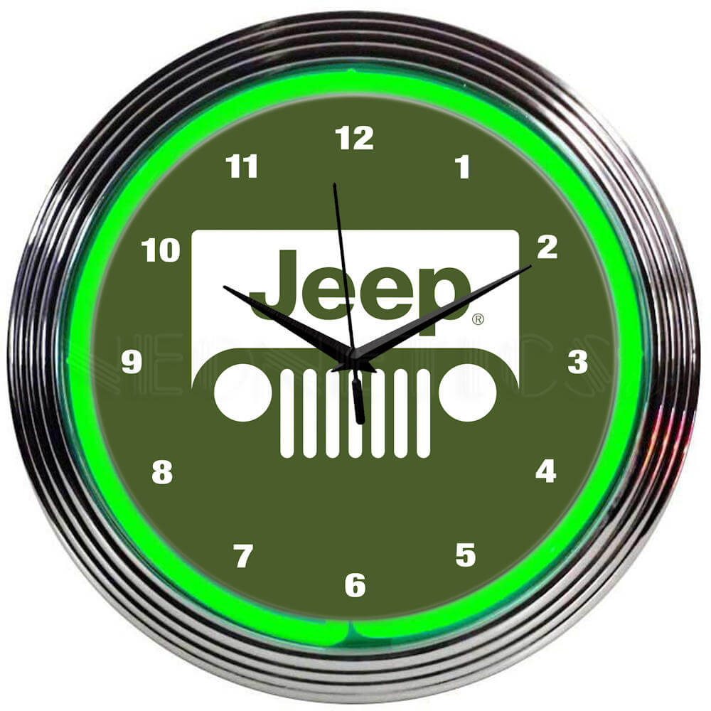 Jeep n Logo Green Neon Clock